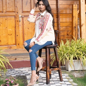 Full Sleeves Bohemian Kutch Cotton Jacket With Mirror Work, Embroidered ...