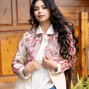 Full Sleeves Bohemian Kutch Cotton Jacket With Mirror Work, Embroidered ...