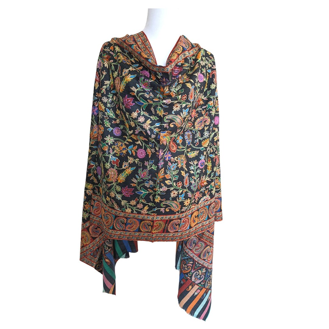 Kalamkari Pashmina Shawl With Outline Aari Needle Work Size - Etsy