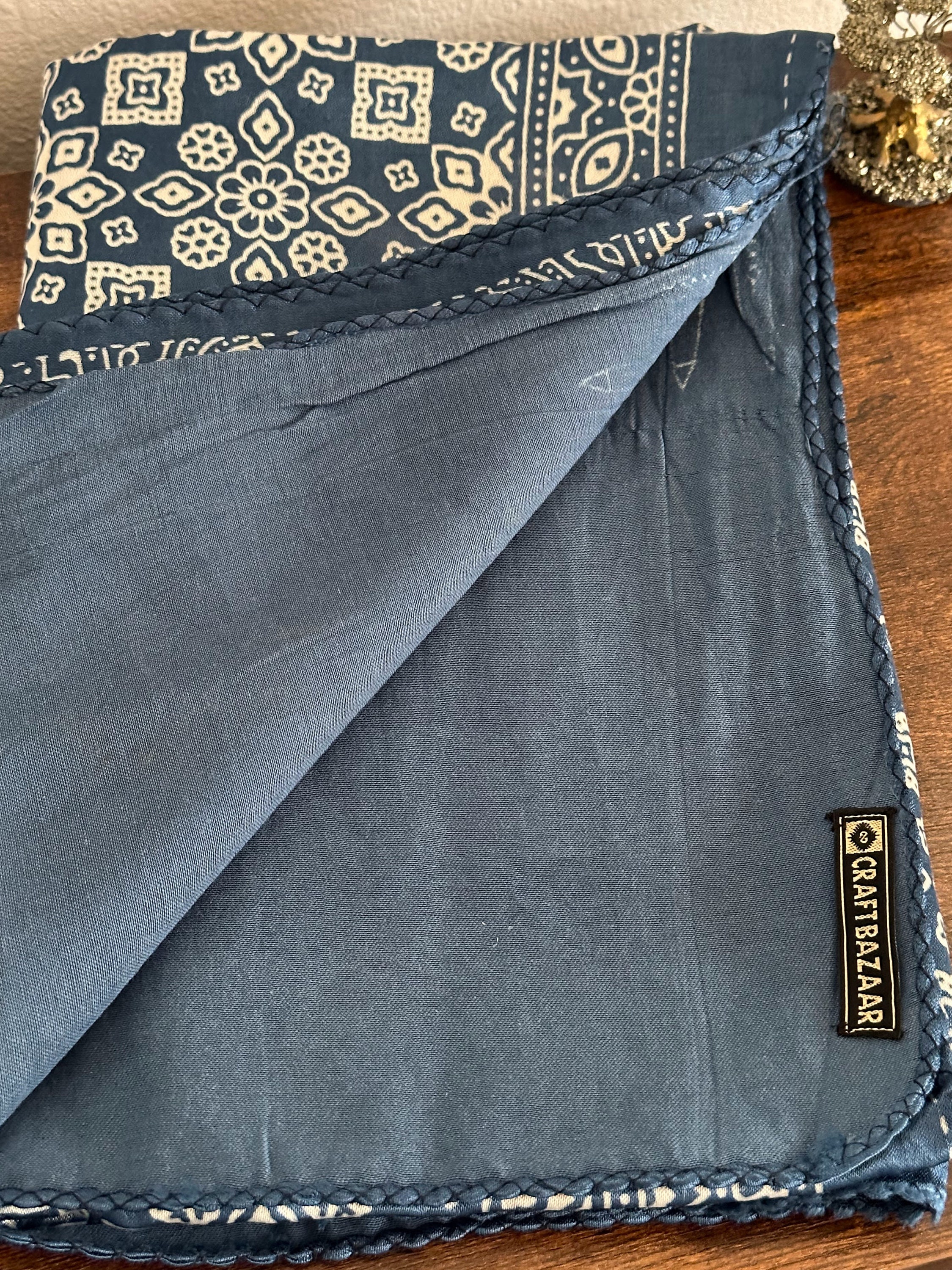Mashru Silk Ajrakh Stole, Tanned Blue Scraf, Silk Scarf - Etsy