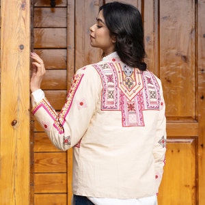 Full Sleeves Bohemian Kutch Cotton Jacket With Mirror Work, Embroidered ...