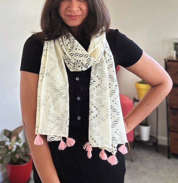 Thin Cotton Scarf for Women Spring Summer Scarves With Tassels Boho Lightweight Cotton Scarf Gift for Her Ikat Neck Scarf Etsy UK