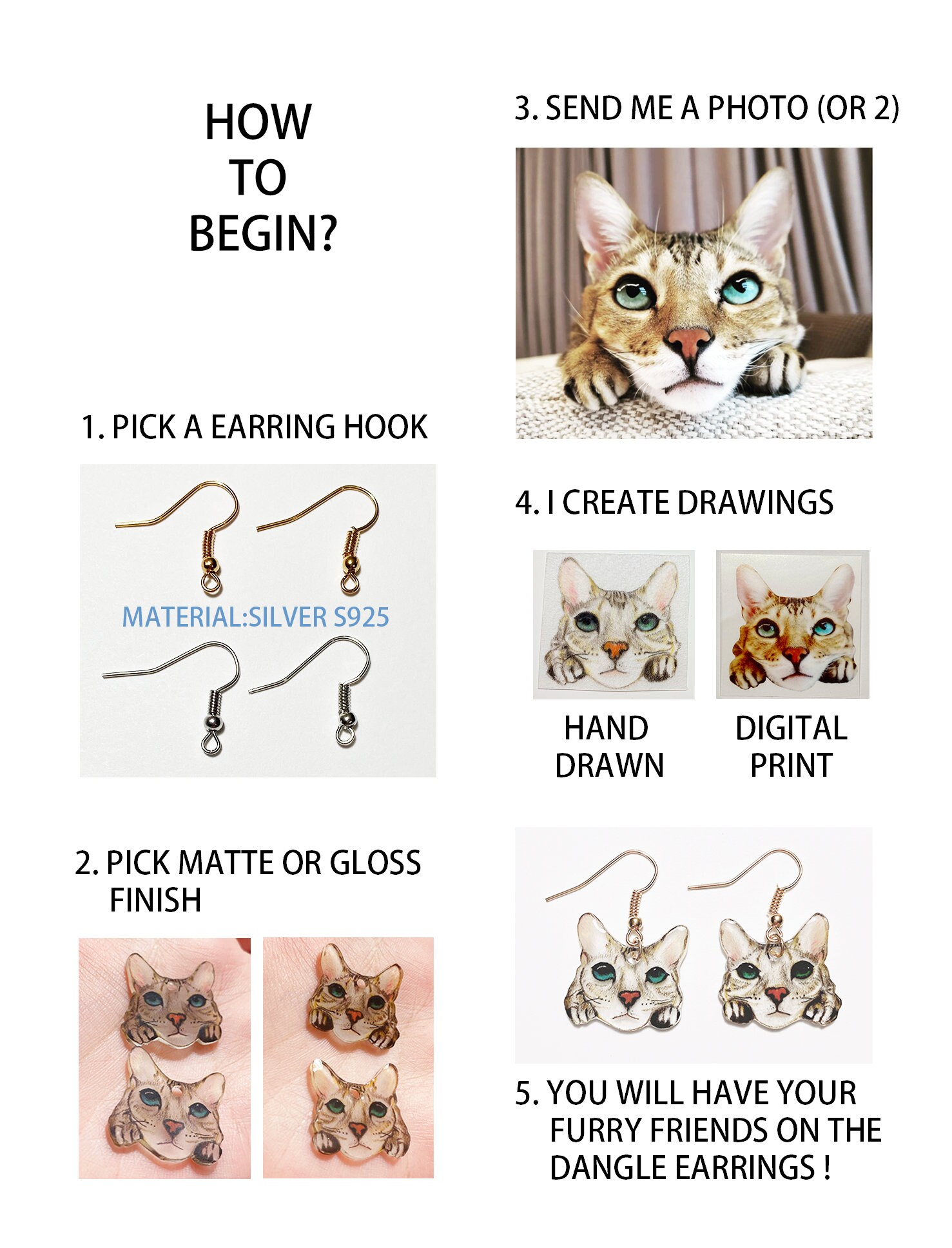 Custom Pet Personalized Earrings, Cute Dangle Earring-cat-dog-puppies ...