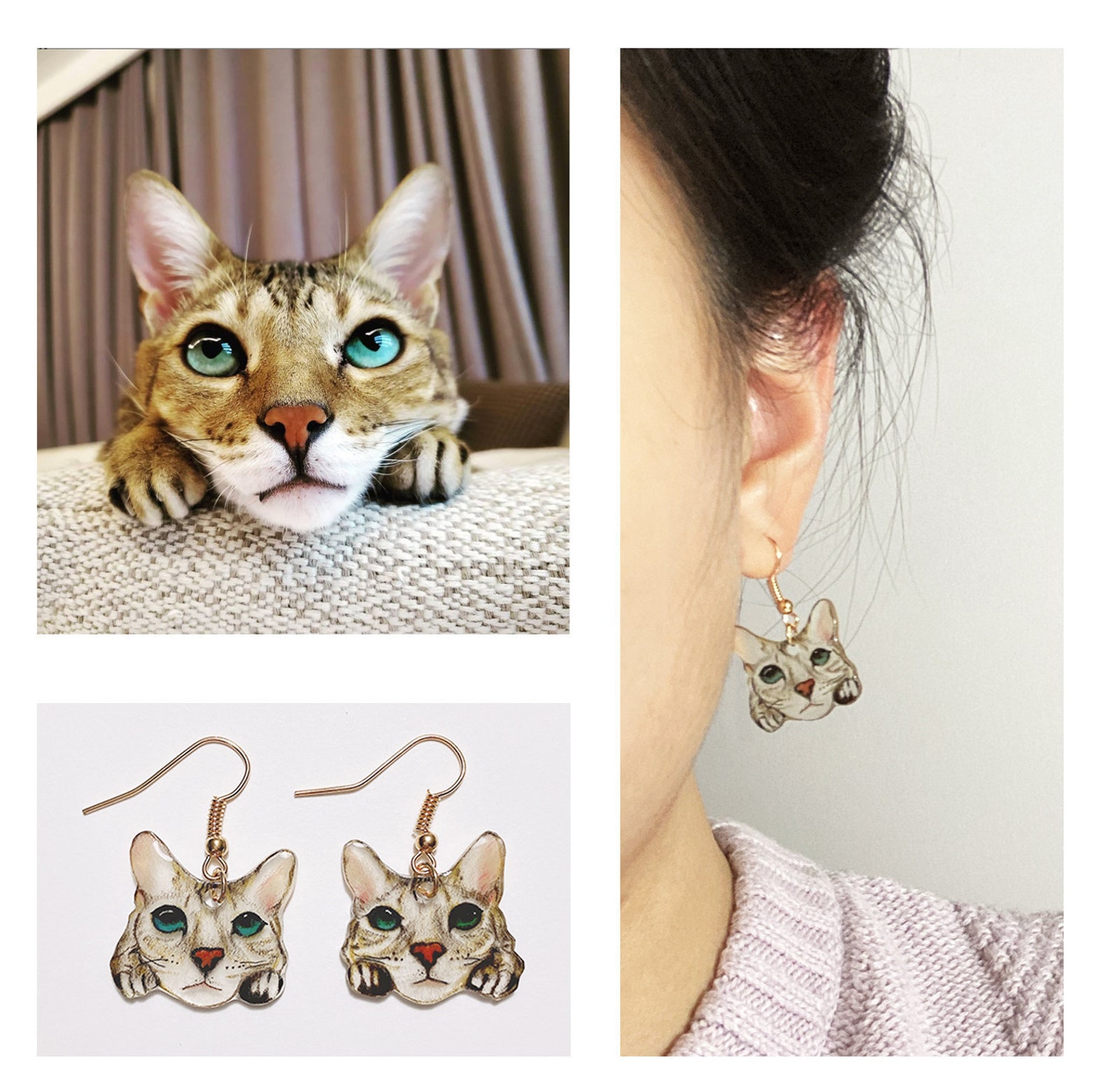 Custom Pet Personalized Earrings, Cute Dangle Earring-cat-dog-puppies ...