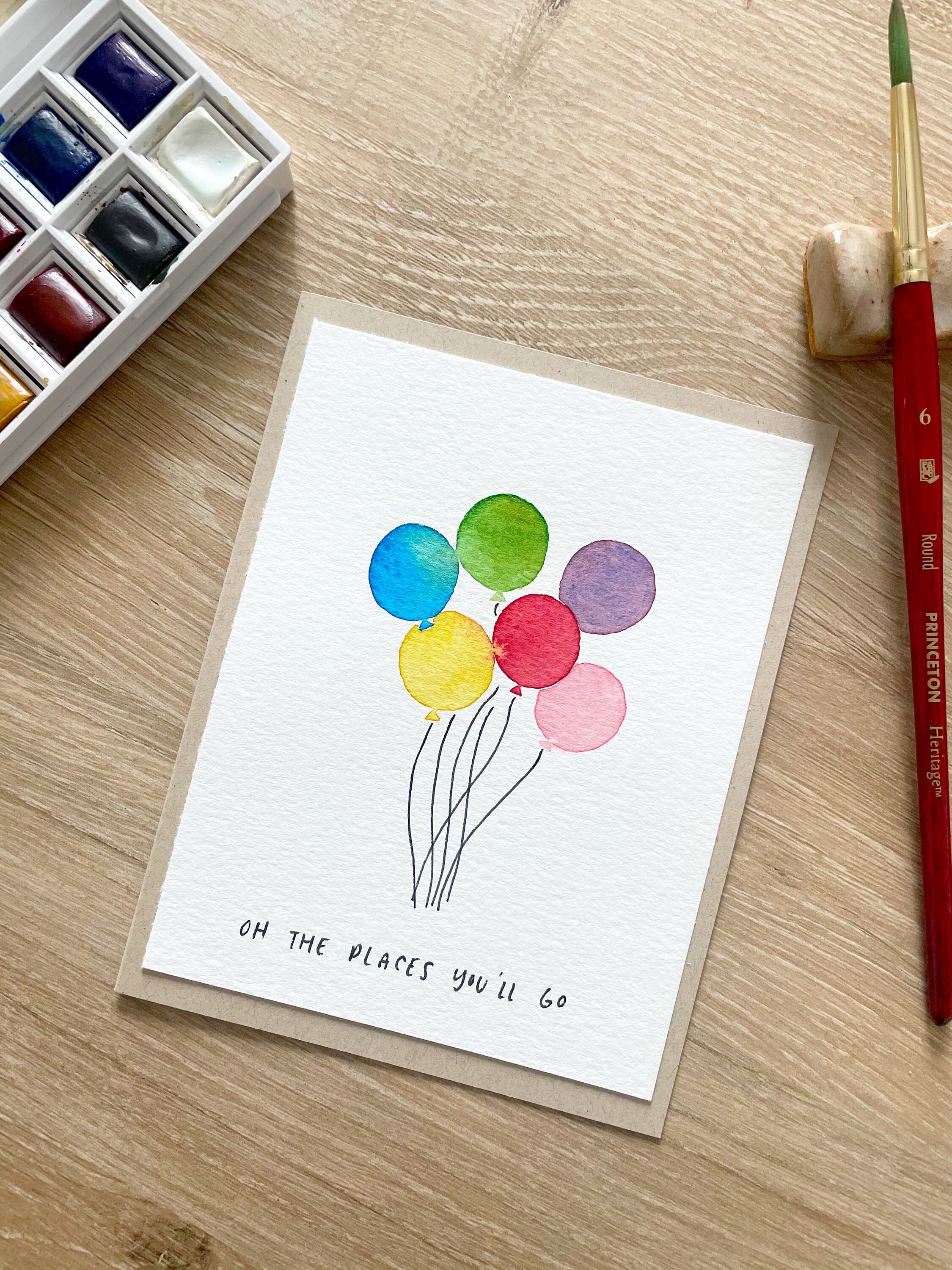 Hand Painted Graduation Card Colorful Balloons Congrats | Etsy