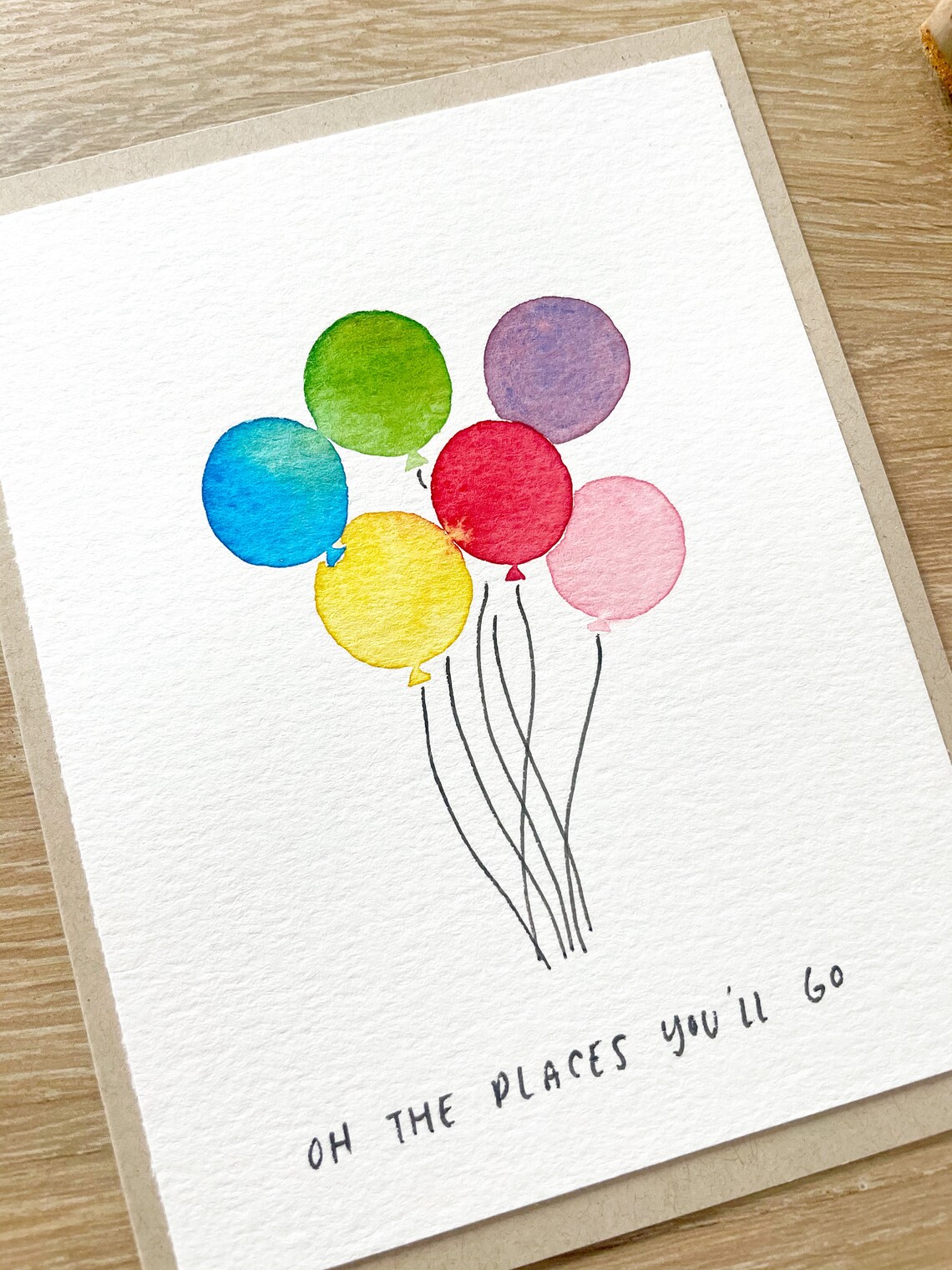 Hand Painted Graduation Card Colorful Balloons Congrats | Etsy