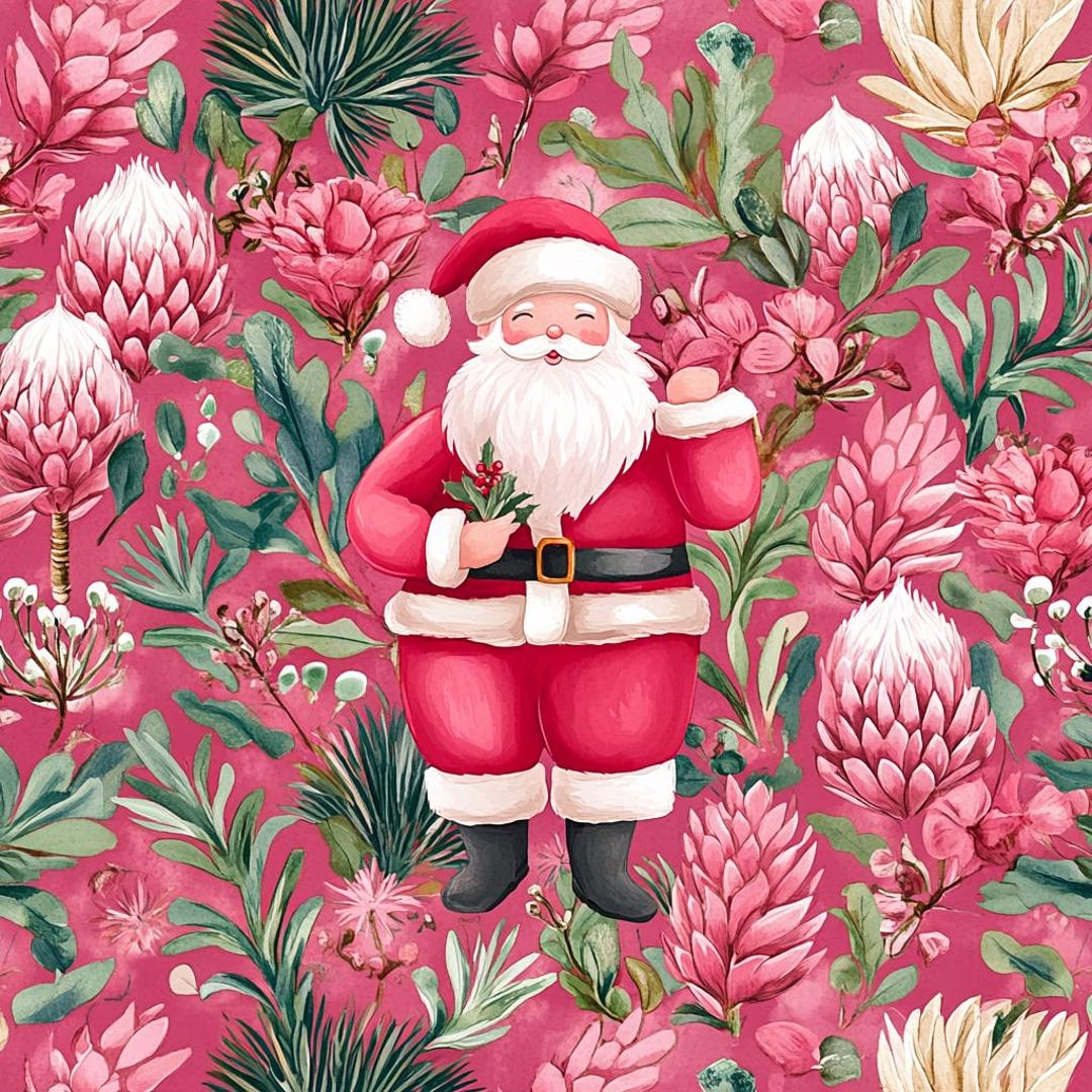 Blushing Santa Bliss Christmas Gift Wrapping Paper, Père Noël Rose ...