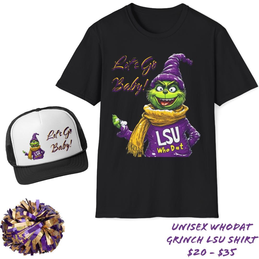 Whodat Grinch LSU Trucker Cap Wrappingloveco Adjustable Snapback Purple ...