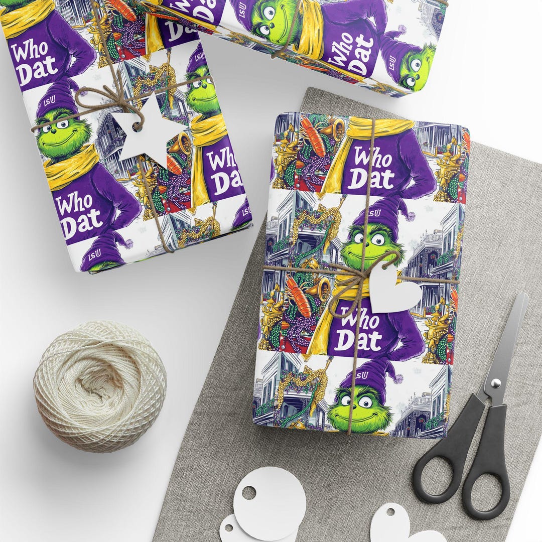 LSU Grinch Gift Wrap, Premium Wrapping Paper, Custom Holiday Wrap, Free ...