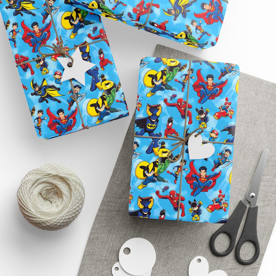 Superheroes4, Gift Wrap, Wrapping Paper, Free Shipping, 30x36, 30x72 ...