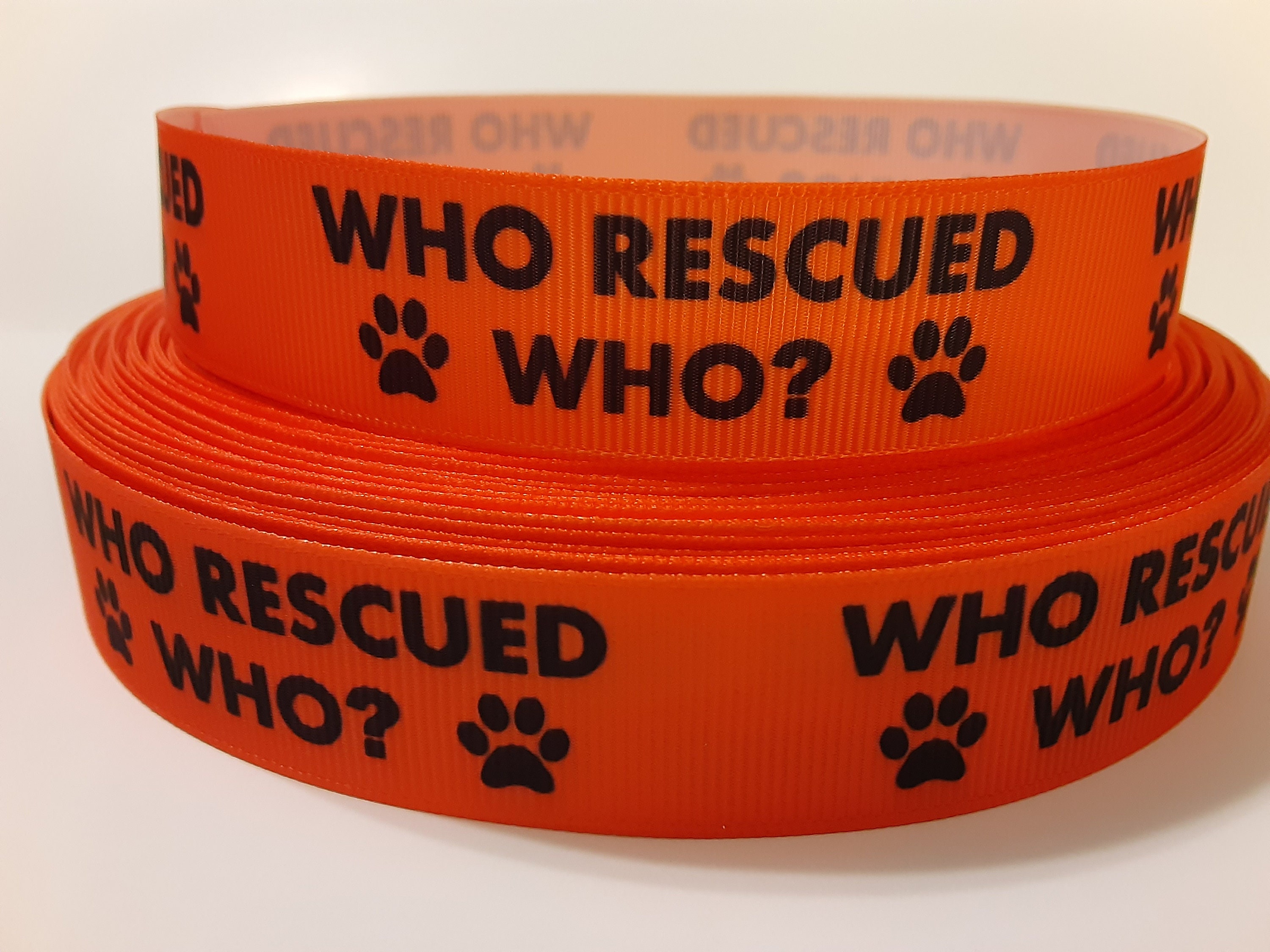 Grosgrain Ribbon 5 Yards Who Rescued Who 7/8 Wide Paw Prints Adoption ...