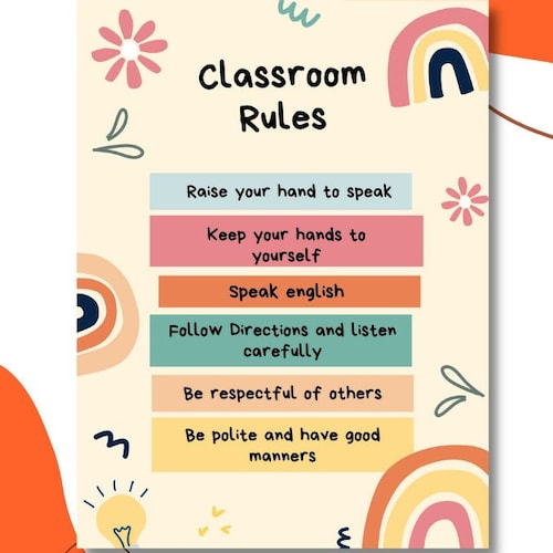 Boho Rainbow Themed Classroom Rules Poster - Etsy