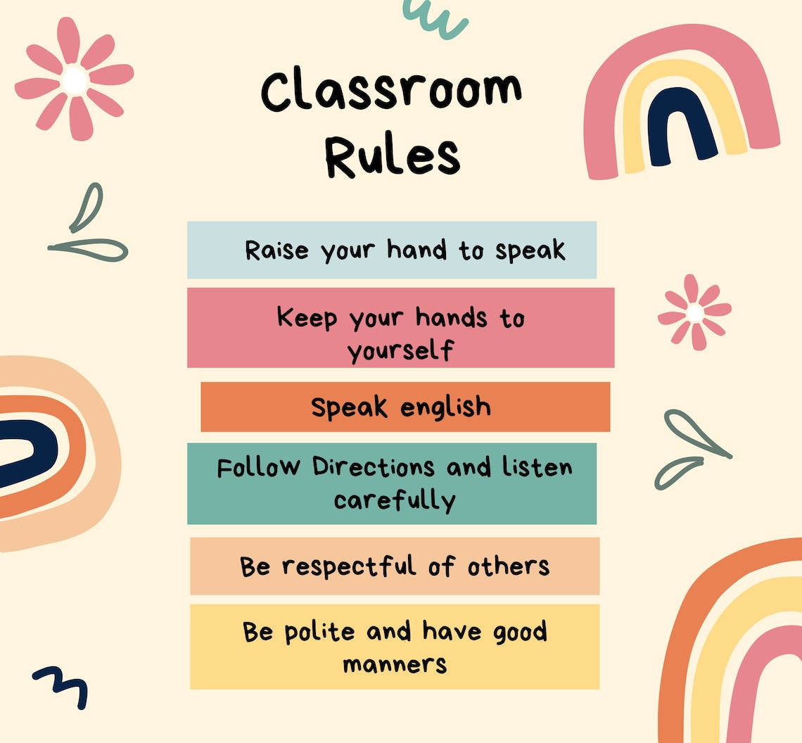 Boho Rainbow Themed Classroom Rules Poster - Etsy