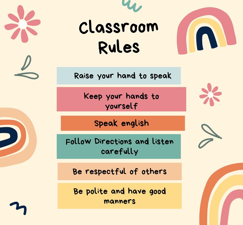 Boho Rainbow Themed Classroom Rules Poster - Etsy