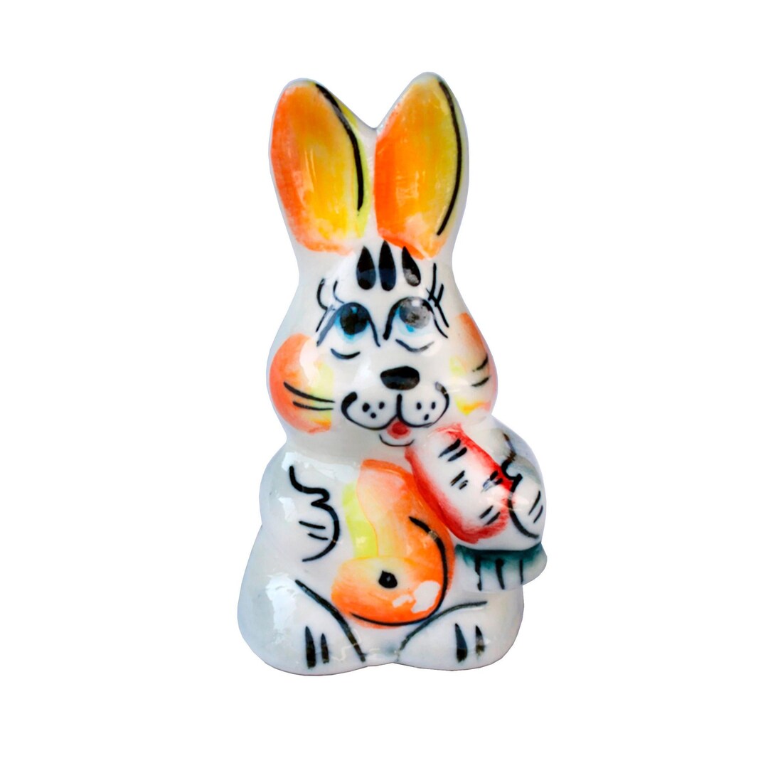 Symbol of the Year 2023 Colorful Gzhel Porcelain Figurine Happy Rabbit ...