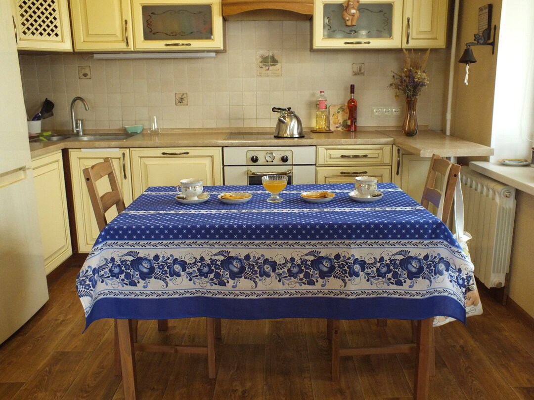 Russian Blue Gzhel Tablecloth 78x59" / 2 X 1.5m | Russian Kitchen ...