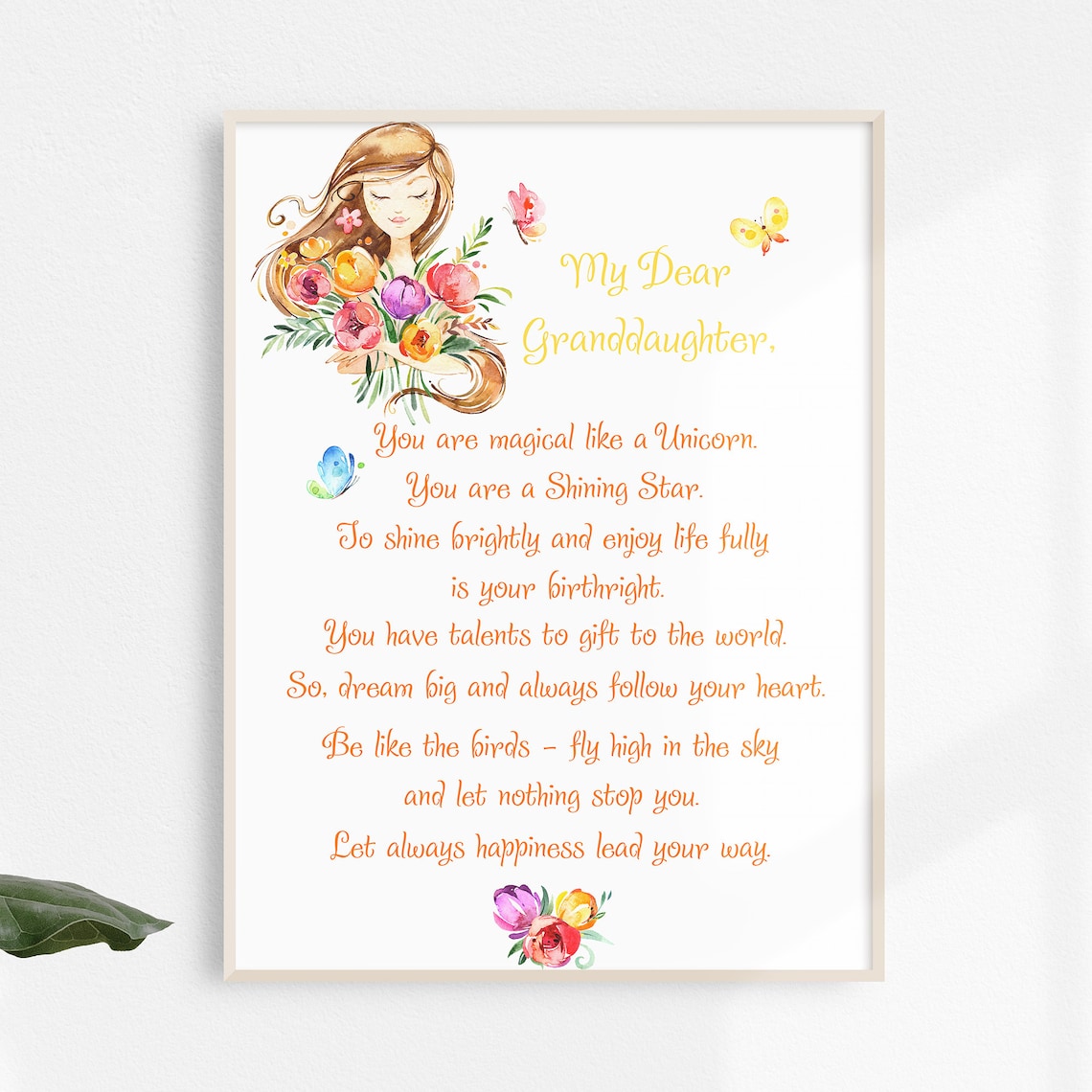My Dear Granddaughter Love Poem Printable Art Loving words | Etsy