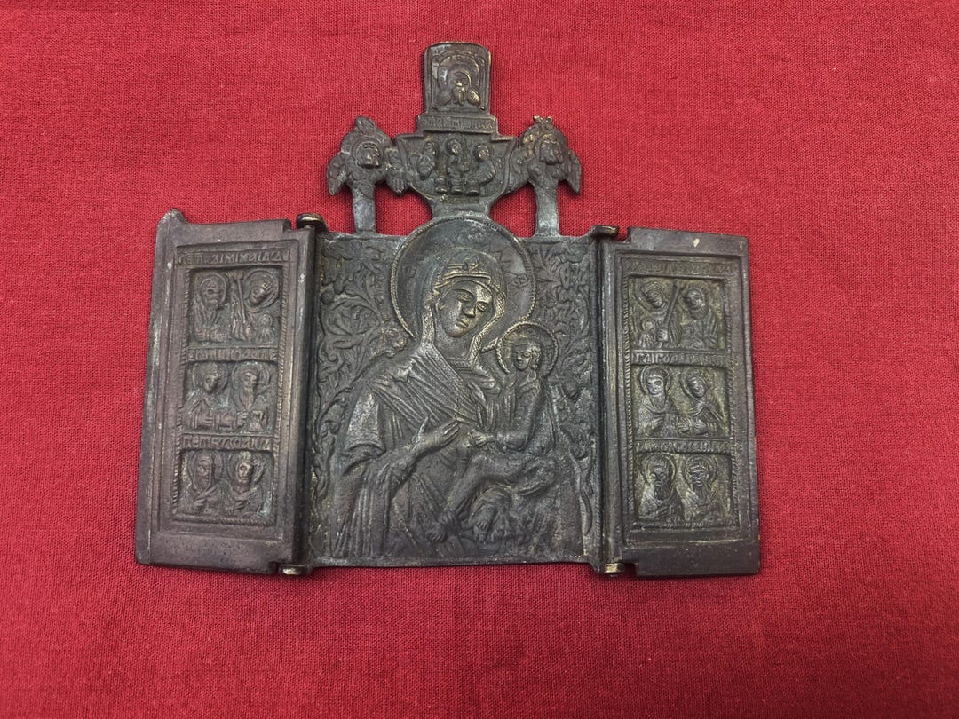 Russian Brass Orthodox Triptych Icon of Holly Mother of Jesus - Etsy