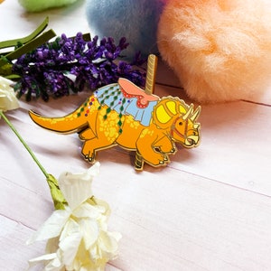 Whimsical Triceratops Dinosaur Carousel Enamel Pin A Jurassic Joyride ...