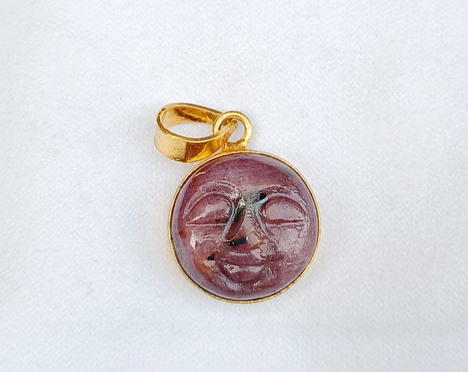 Moon Face Necklace Pendant |round Ruby Stone Carving Face Pendant ...