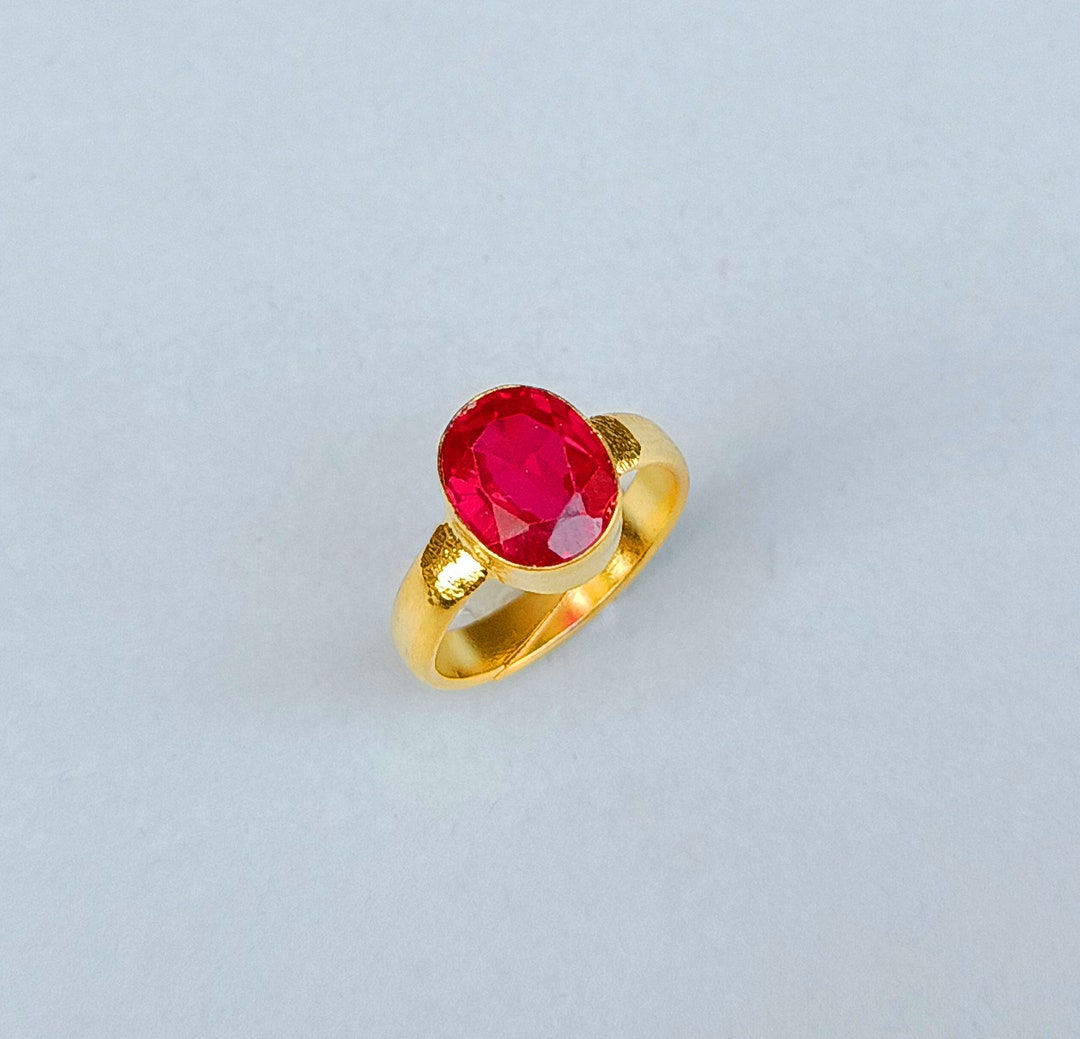 Unique Handmade Glass Gemstone Ring | Cut Glass Gemstone Ring | Red ...