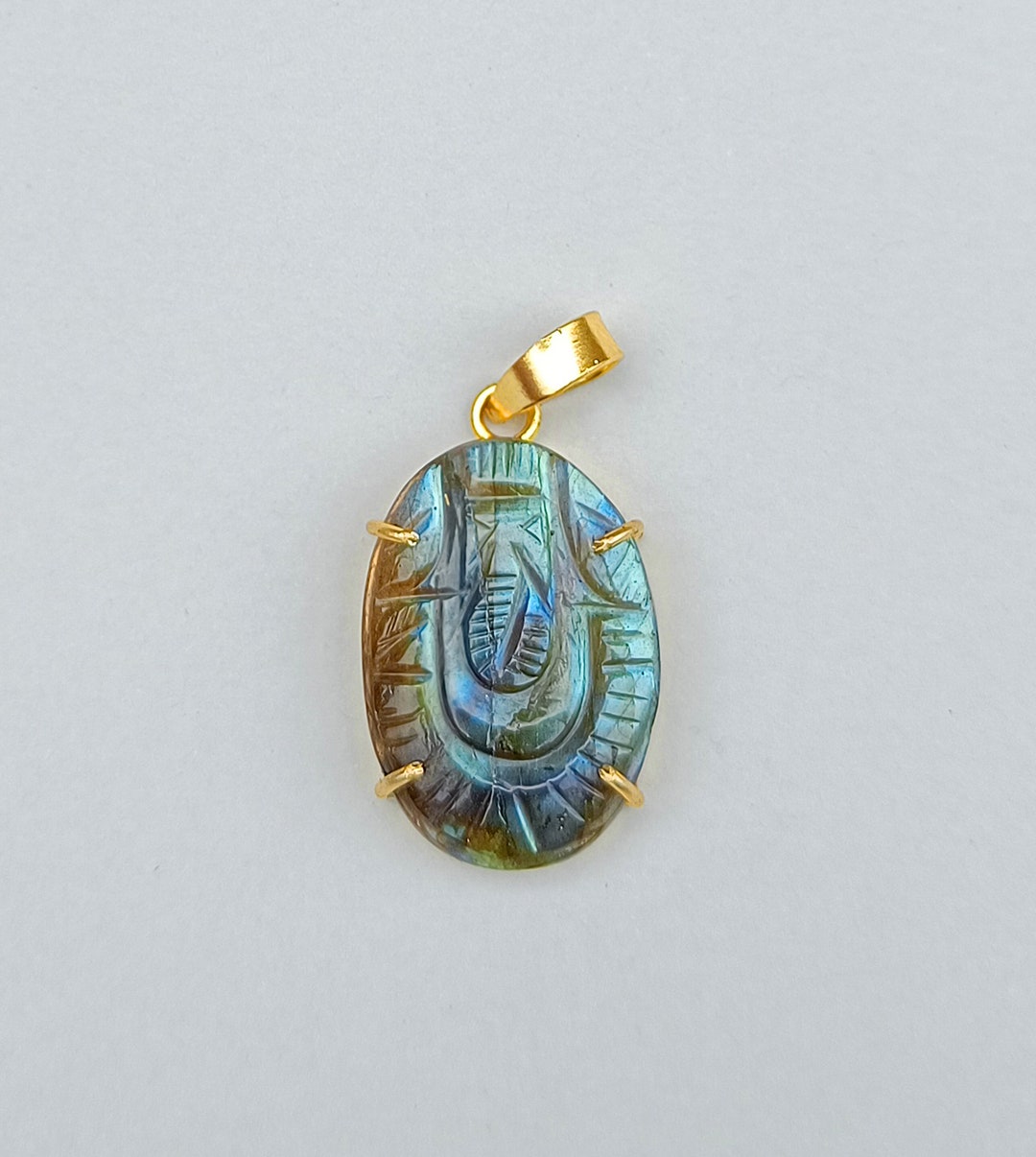 Handmade Gemstone Ganesh Pendant | Natural Labradorite Ganesh Jewelry ...