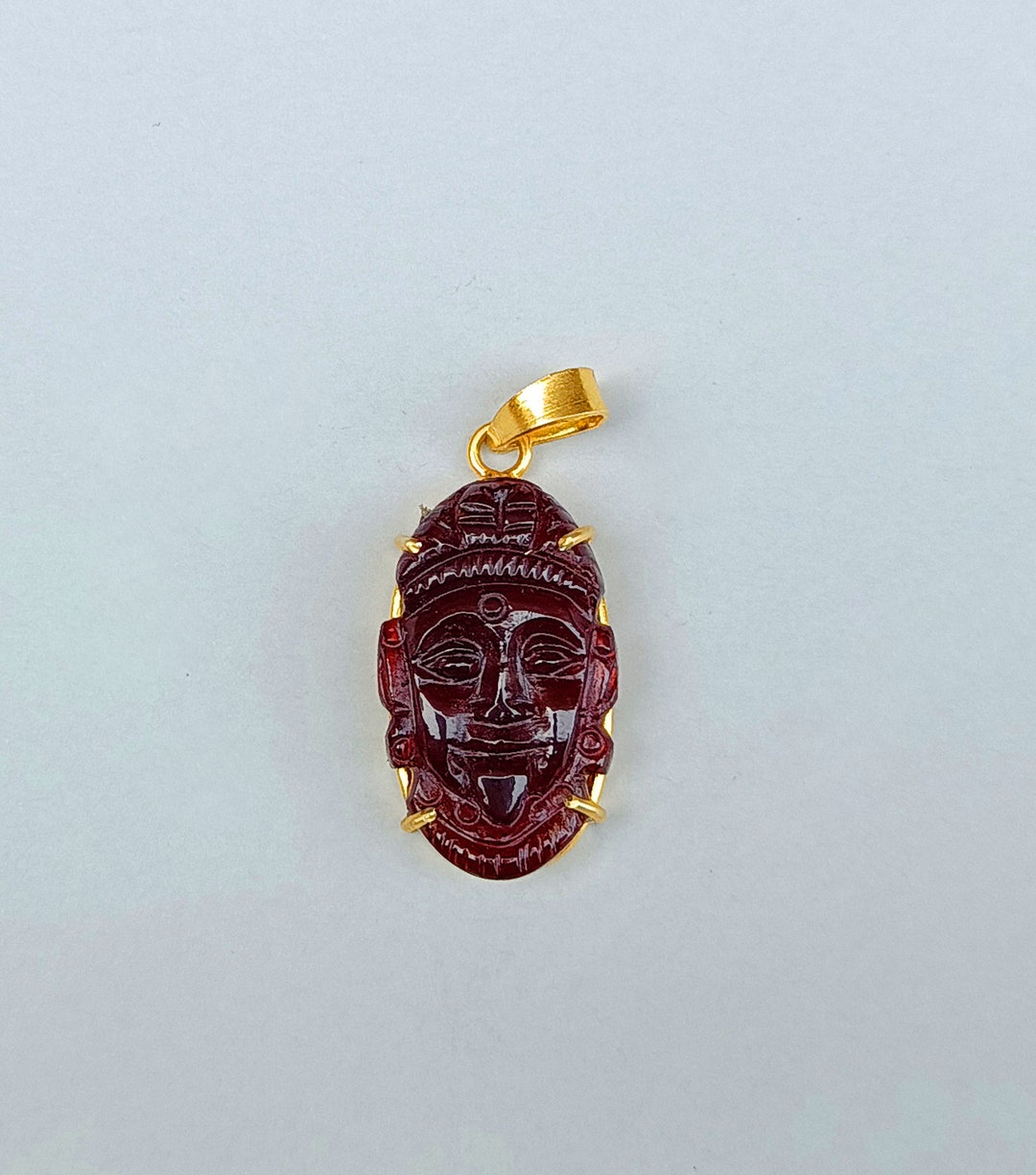 Hand-carved Goddess Kali Mata Pendant Hessonite Garnet Gemstone Kali ...