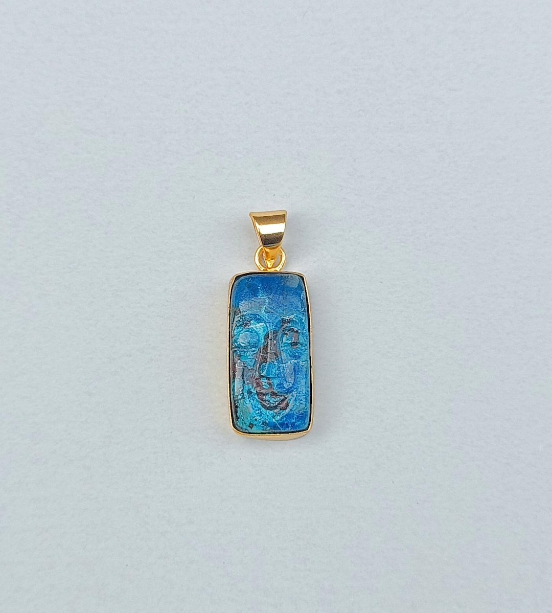 Azurite Carving Moon Face Jewelry Blue Azurite Moon Face Necklace ...