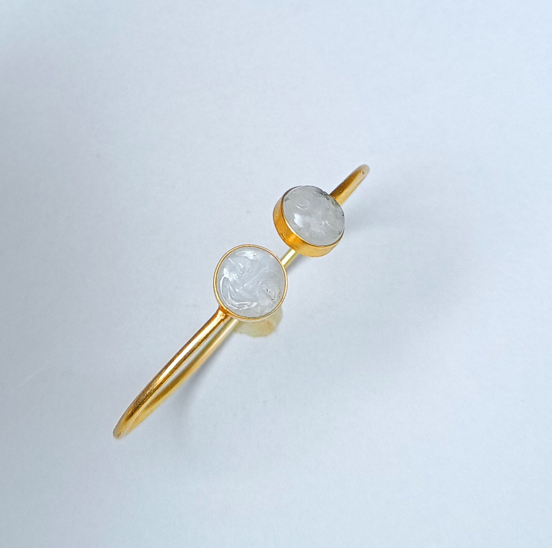 Moon Face Bangle Natural Moonstone Moon Face Jewelry White Moonstone ...