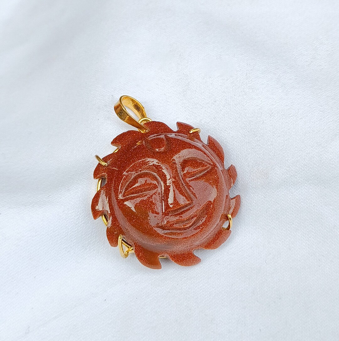 Sun Sitara Gemstone Sun Jewelry Dainty 18k Gold Plated Pendant Carved ...