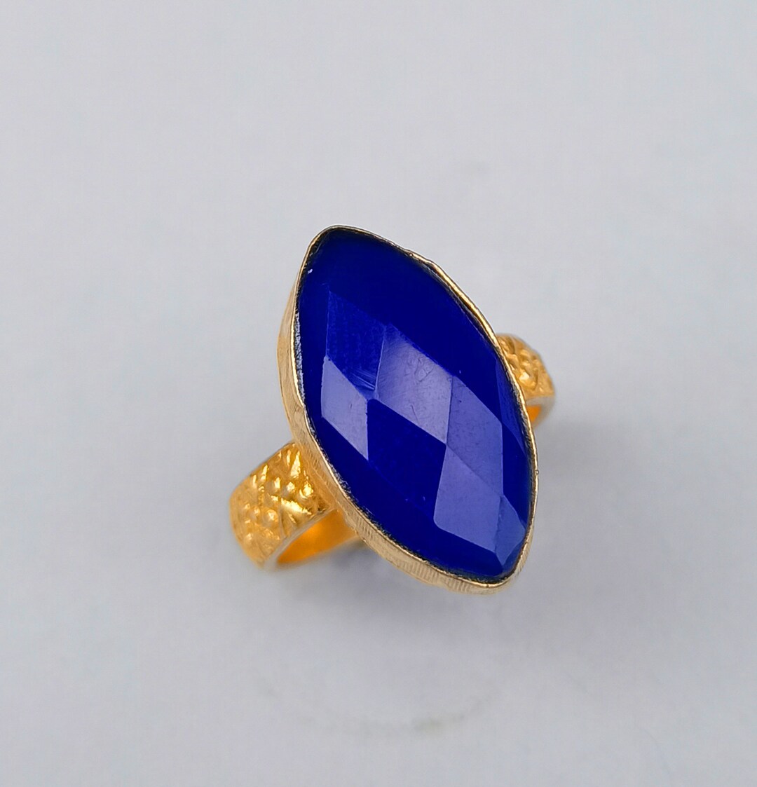 Handmade Gemstone Glass Ring, Marquise Shape Glass Stone Ring, Gold ...