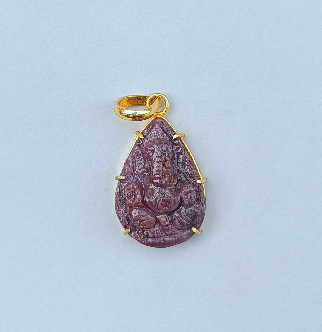 Hand-carved Gemstone Ruby Pendant ruby Carving Ganesh Pendant Ruby Gold ...