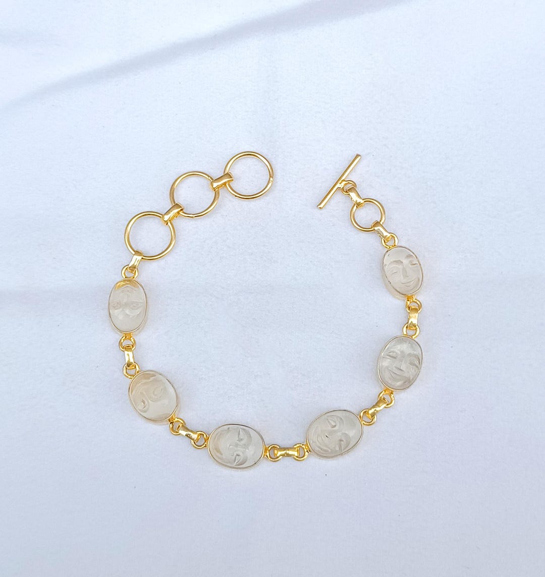 Dainty Moon Face Bracelet Crystal Gemstone Face Jewelry Carved Face ...