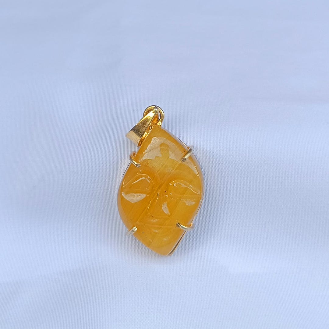 Yellow Moon Face Pendant | Yellow Lace Agate Carving Moon Face Pendant ...
