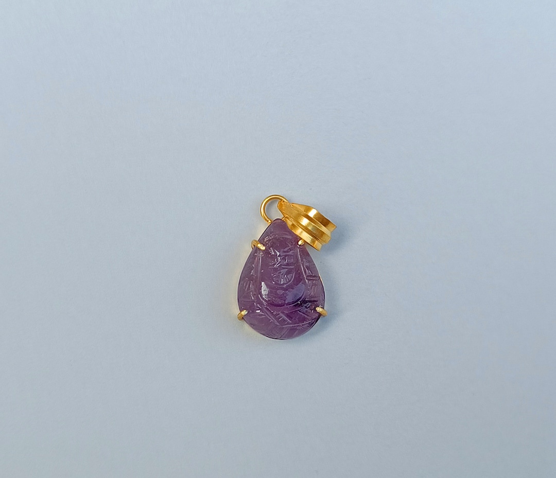 Purple Lord Ganesh Pendant Natural Amethyst Ganesh Pendant Gold Pendant ...
