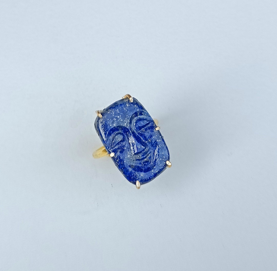 Beautiful Face Ring Moon Face Carving Lapis Lazuli Jewelry handmade ...