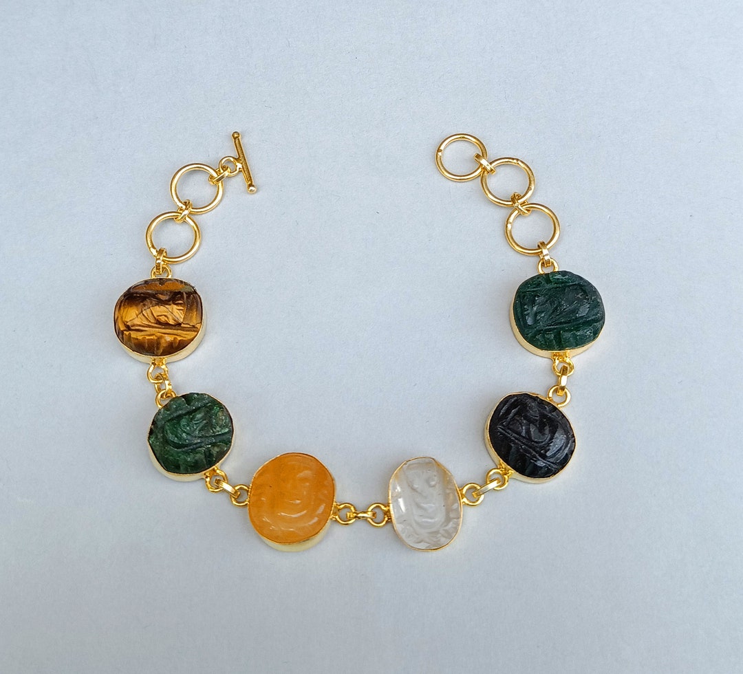 Hand-carved Gemstone Ganesh Bracelet natural Gemstone Ganesh Jewelry ...