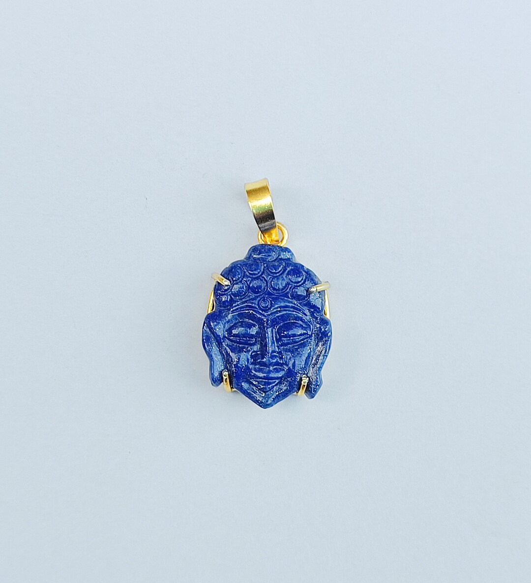 Blue Stone Carving Buddha Head Pendant Gold Pendant Lapis Lazuli Buddha ...
