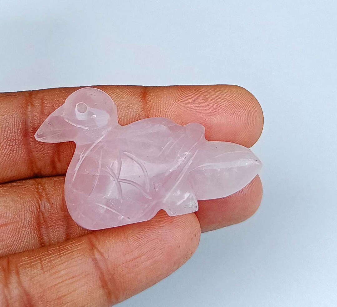 Natural Hand Carved Stone Duck Statue | Pink Rose Quartz Stone Duck ...