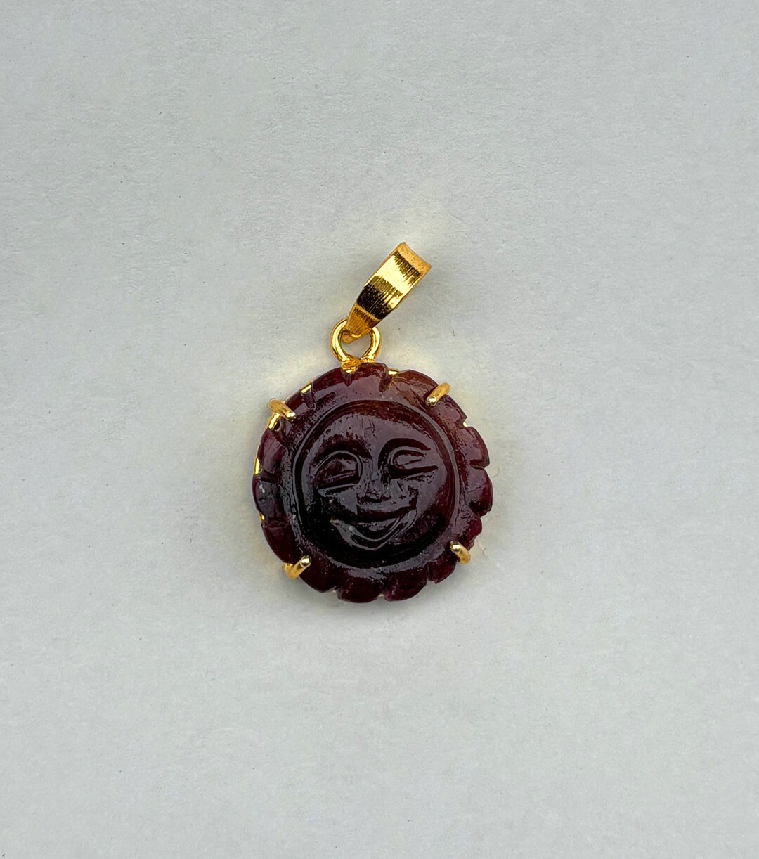 Beautiful Sun Pendant Hand-carved Ruby Sun Pendant Gold Pendant Carving ...