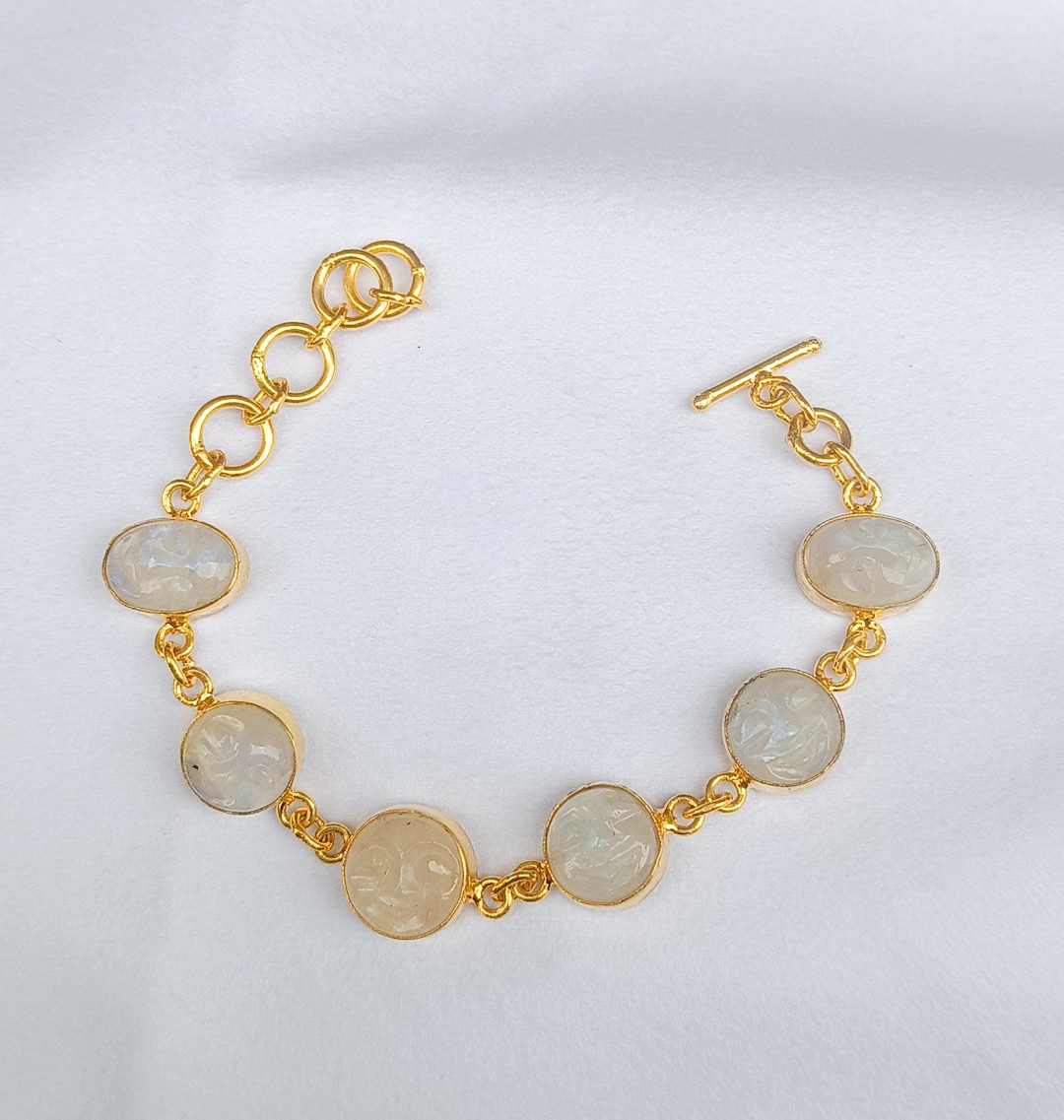 Natural Hand-carved Moonstone Moon Face Bracelet Moon Face Jewelry ...