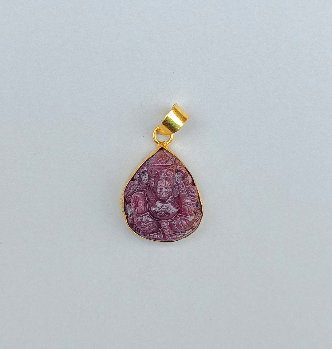 Ruby Stone Carved, Ganesh Pendant, Handmade Ruby Stone Pendant, Gold ...
