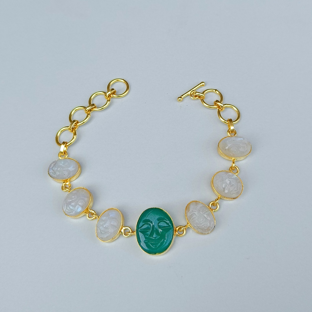 Unique Moon Face Bracelet, Handmade Moonstone and Onyx Moon Face ...