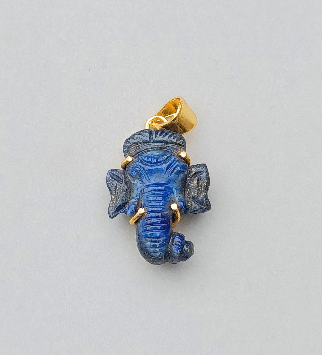 Handmade Lapis Lazuli Gemstone Ganesh Face Pendant | Blue Stone Ganesha ...