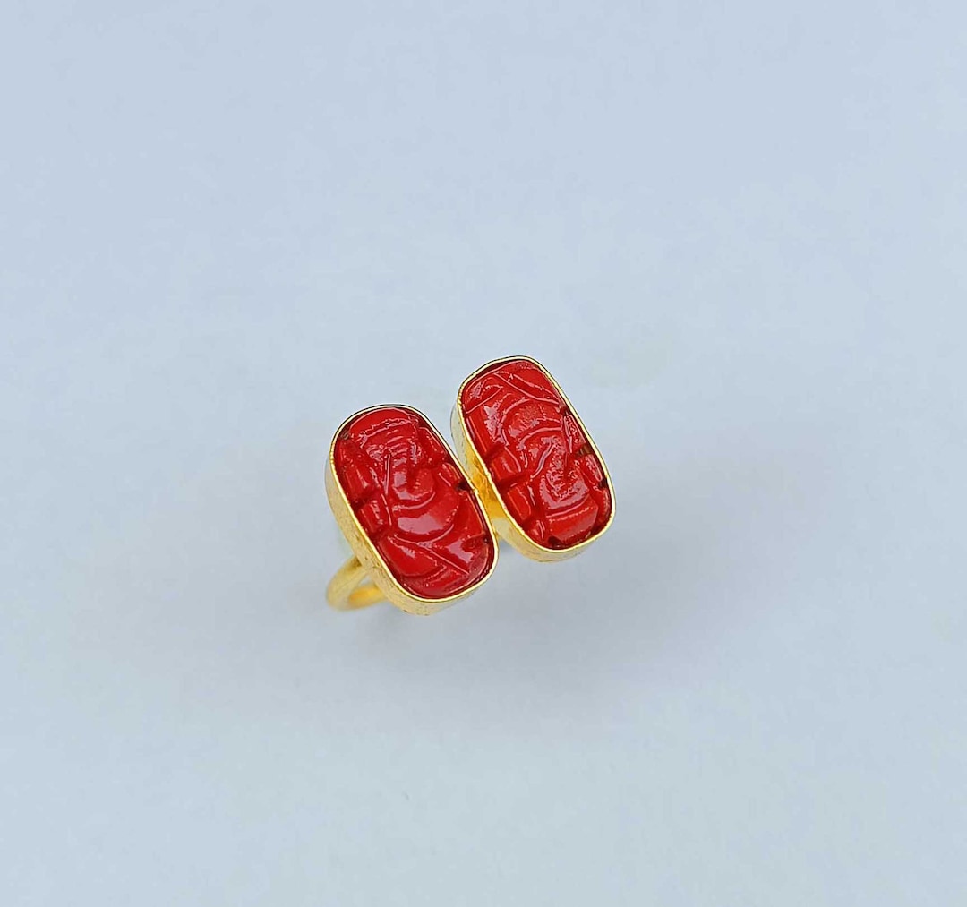Red Coral Gemstone Ganesh Ring | Beautiful Ganesh Jewelry | Carving ...