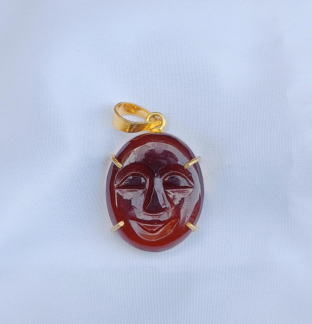 Natural Garnet Stone Moon Face Pendant |carved Garnet Face Pendant |red ...