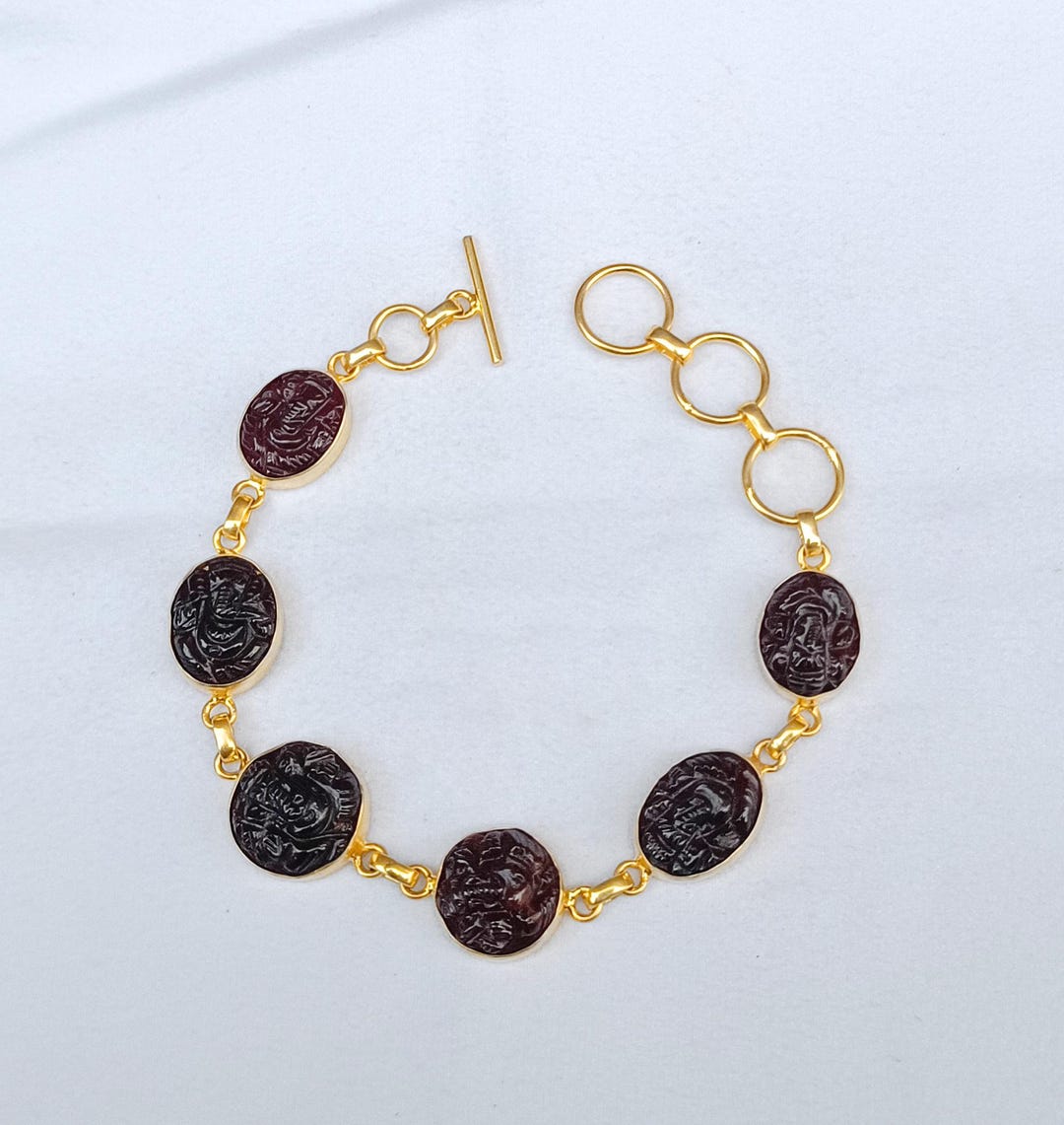 Hand-carved Gemstone Ganesh Jewelry lord Ganesh Bracelet hessonite ...