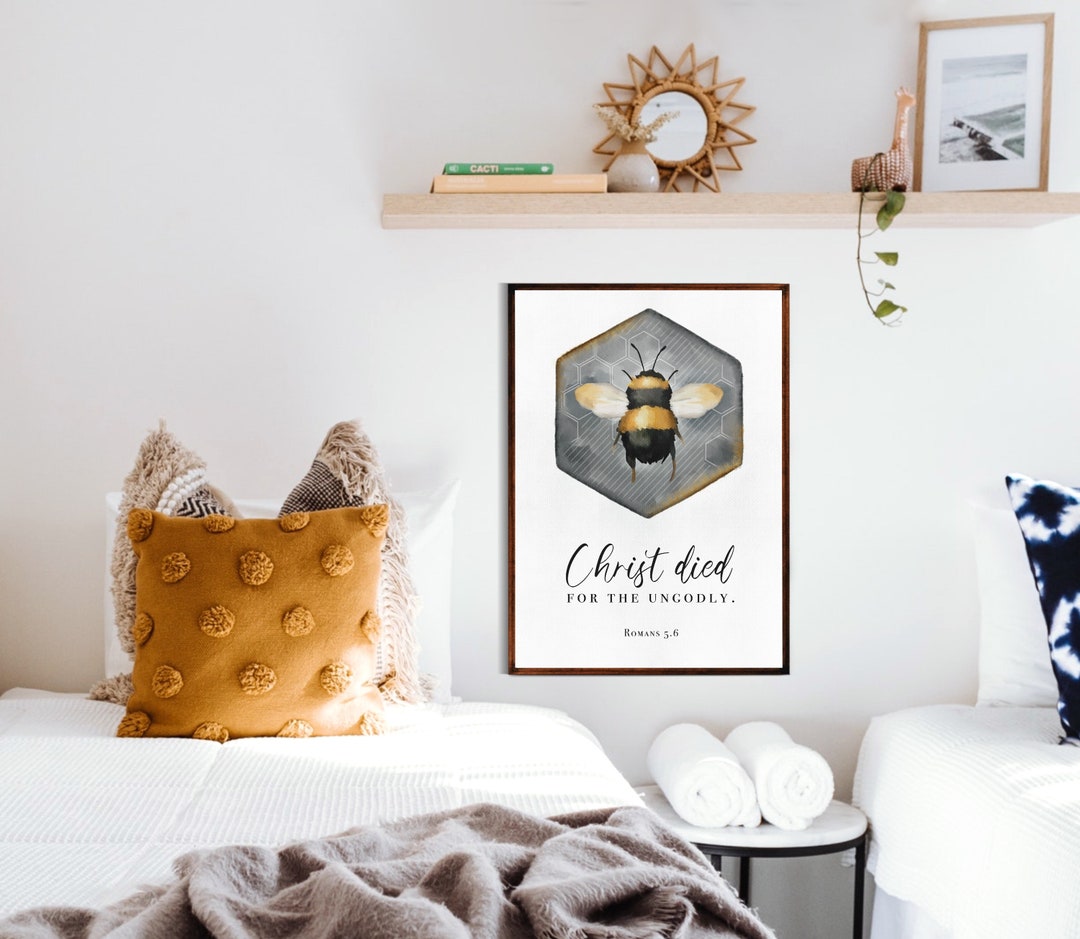 KJV Printables, Bumble Bee Print, Neutral Nursery Wall Art, Romans 5 6 ...