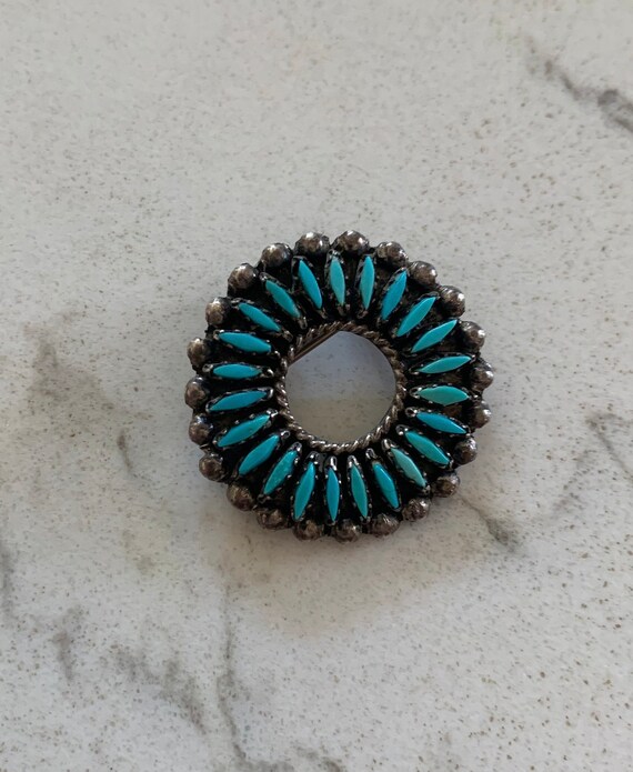 Signed, Zuni, and hallmarked, needlepoint, turquoise … - Gem