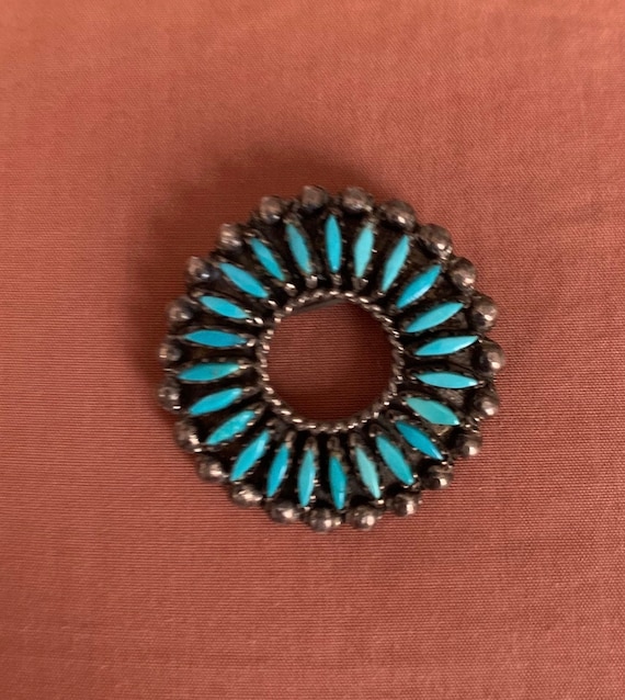 Signed, Zuni, and hallmarked, needlepoint, turquoise … - Gem